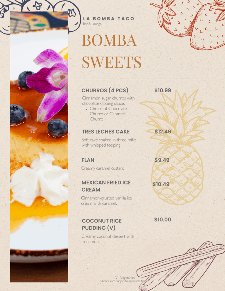 Menu – La Bomba Taco Mexican Grill, Bar & Restaurant